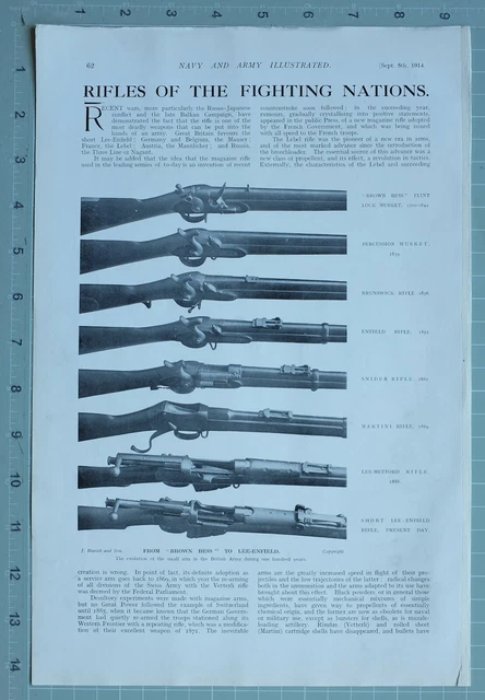 1914 WW1 PRINT Rifles Of Fighting Nations Lee-Enfield British Army Ross ...
