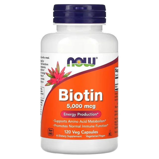 NOW FOODS Biotin, 5,000 mcg, 120 Veg Capsules, Expiry"2027 £17.98 ...