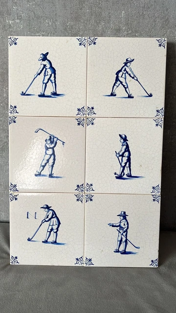 ANTIQUE DUTCH DELFT Blue Golf Tiles Set Of Six £39.99 - PicClick UK
