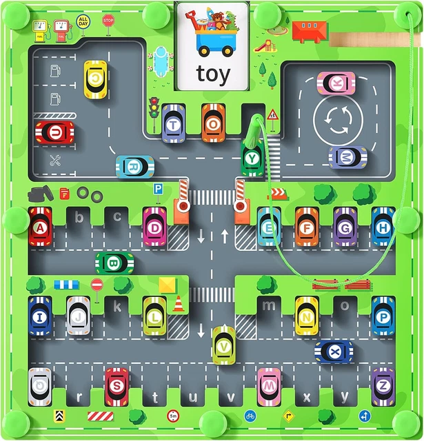CAR PARK MONTESSORI Toys Wooden Magnetic Alphabet Maze Puzzle over 3 ...