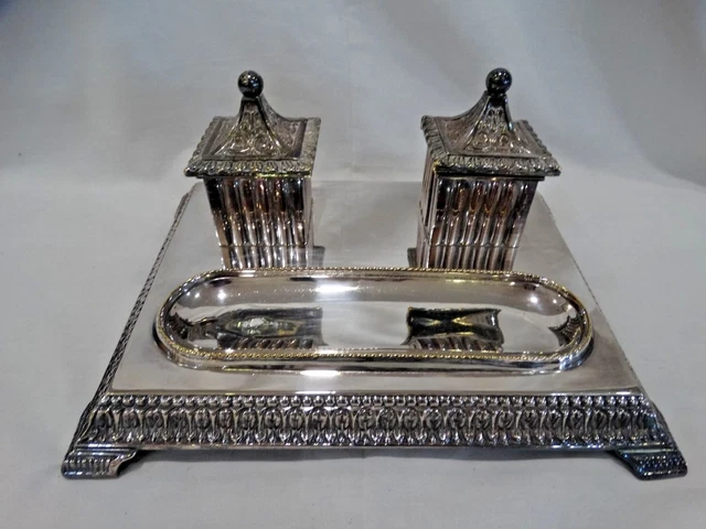 VINTAGE WM TONKS & Sons Silver plate Inkwell Desk Set $145.00 - PicClick