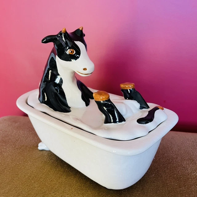 ADORABLE LUSTRE MADE In England Cow Pottery Butter Cheese Dish Carlton ...
