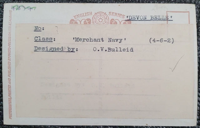 SOUTHERN RAILWAY &THE Devon Belle" Class: Merchant Navy (4-6-2). RP ...