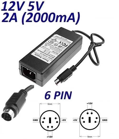 CARGADOR CORRIENTE 12V 5V 2A 6 PIN DIN Reemplazo JHS-Q05/12-334 Recambio Replace EUR 17,99 ...