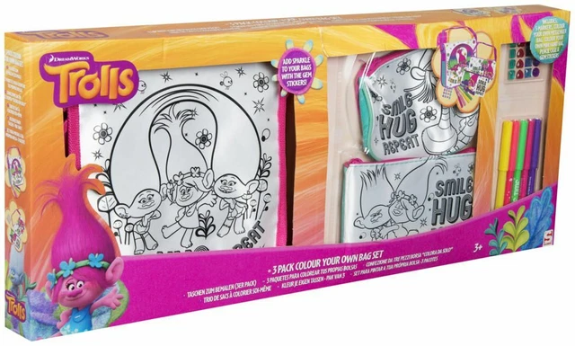 NEW DREAMWORKS TROLLS 3 Pack Colour Your Own Bag Set £8.99 - PicClick UK