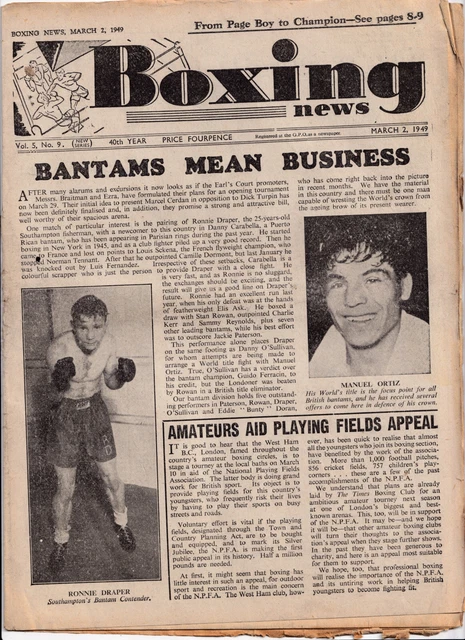RONNIE DRAPER FEATURE Boxing News Magazine 2nd March 1949 £11.12 ...