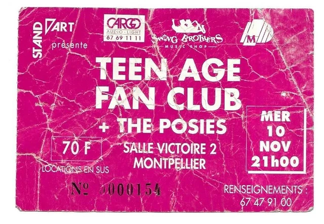 RARE / TICKET Billet Concert - Teenage Fanclub : Live A Montpellier ...