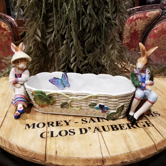 VINTAGE FITZ AND Floyd Old World Rabbits Cracker Dish Tray Basket FIRST ...