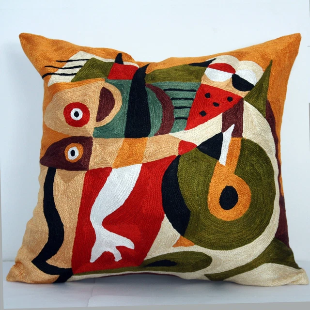 FISH CUBISM PICASSO Contemporary Abstract Silk Throw Pillow 45cm ...