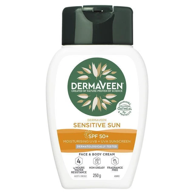 DERMAVEEN SENSITIVE SUN UVB UVA Sunscreen SPF 50+ for Face & Body Cream ...