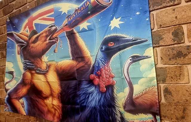 AUSTRALIAN FLAG VB Kangaroo Aboriginal Art Anzac Day Lest We forget ...