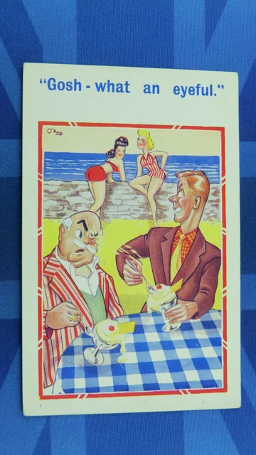 Risque Comic Postcard 1930s Ice Cream Bathing Beauty Innuendo What An