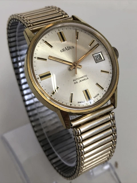 GRADUS VINTAGE 1970S Gents 25 Jewel Automatic Watch with Speidel ...