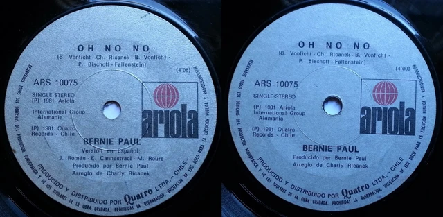 BERNIE PAUL OH No No (Vers Espagnol Et Anglais) 1981 Presse Chilienne ... BERNIE PAUL OH No No (Vers Espagnol Et Anglais) 1981 Presse Chilienne ...