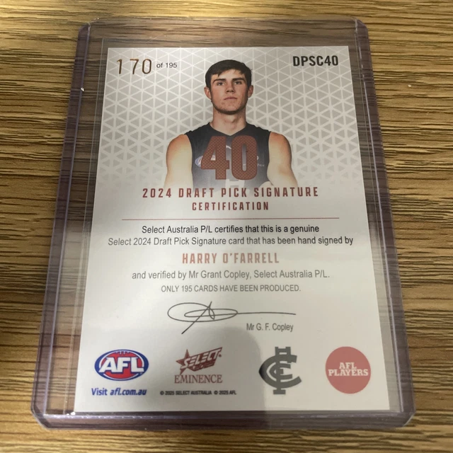 CARLTON 2025 EMINENCE Draft Pick Signature COPPER Harry O'Farrell # 170 ...