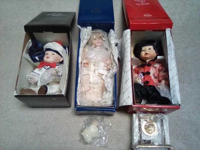 3 KNOWLES PORCELAIN Collector Dolls MARY & Lamb, Sailor MATTHEW, CHEN ...