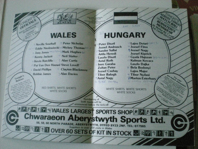 WALES V HUNGARY, 16th OCTOBER 1985, FRIENDLY INTERNATIONAL PLAYED AT ...