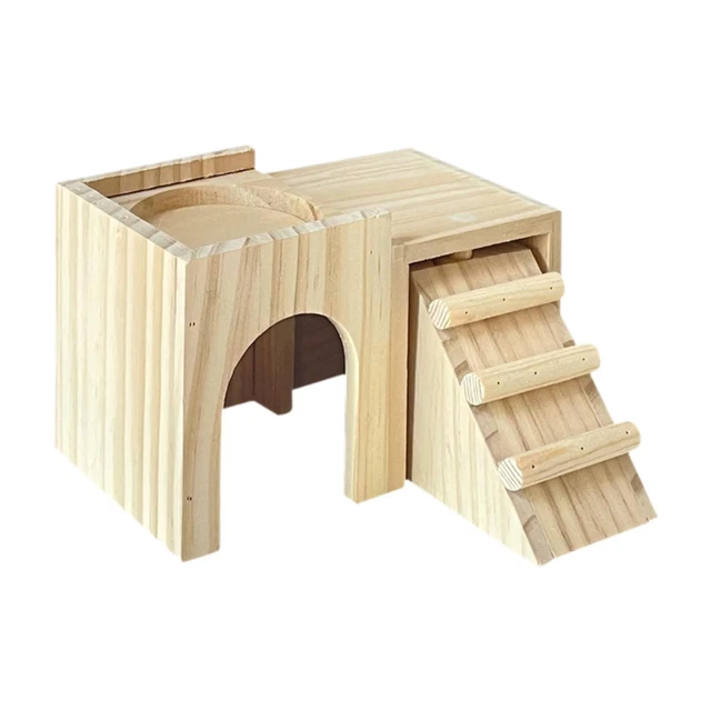 WOODEN HAMSTER HOUSE Gerbil House Play Toy Cabin Hideaway Habitat Decor ...