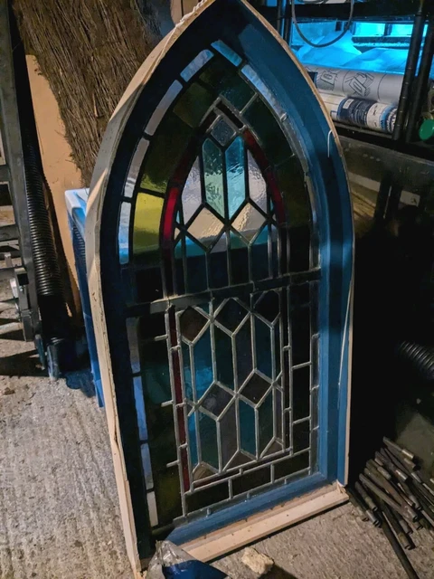 VICTORIAN GOTHIC CHURCH Stained Glass Arched Window Reclaimed Salvage ...