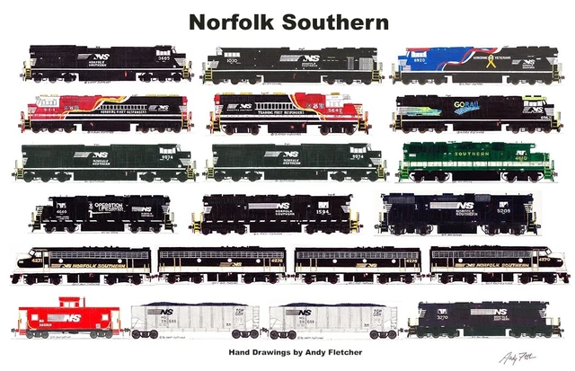 NORFOLK SOUTHERN SAFETY Train 11"x17" Poster by Andy Fletcher signed £ ...