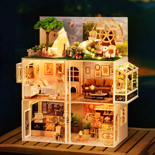 DIY WOODEN ROOM Model Toys Battery Powered Miniature House Kit for ...