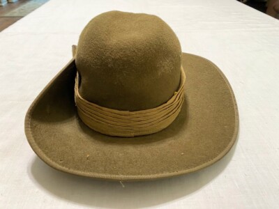 VINTAGE WWII ERA AUSTRALIAN MILITARY Forces Slouch Hat w/ Puggaree 6-3/ ...