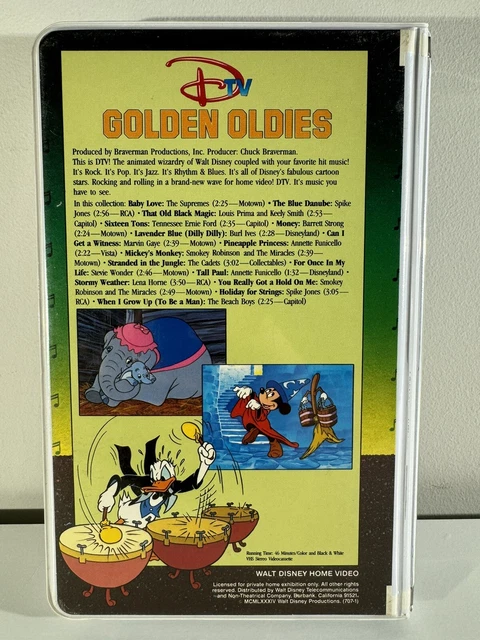 DISNEY VHS GOLDEN Oldies 1984 Animated Music Videos VTG White Clamshell ...