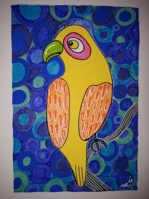 ORIGINAL INK ILLUSTRATION 'Yellow Parrot' by Michelle Ranson EUR 11,93 ...