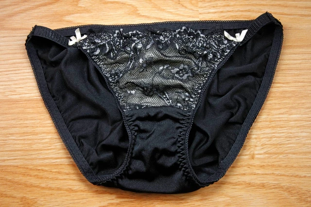 VINTAGE JAPANESE NYLON Shiny Slippery Pretty Cute Black Strap Panty ...