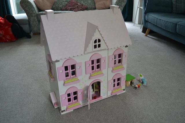 ELC ROSEBUD COTTAGE Deluxe Dolls House with Family, Furniture & Santa ...