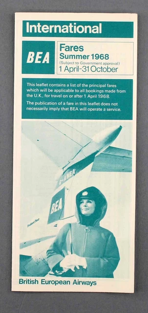 BEA BRITISH EUROPEAN Airways Airline Fares Brochure Summer 1968 Cabin ...