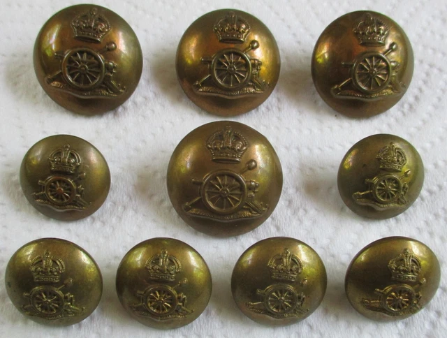 SET 10X BRITISH Army:"ROYAL ARTILLERY BRASS BUTTONS" (24mm-19mm, WW1 ...