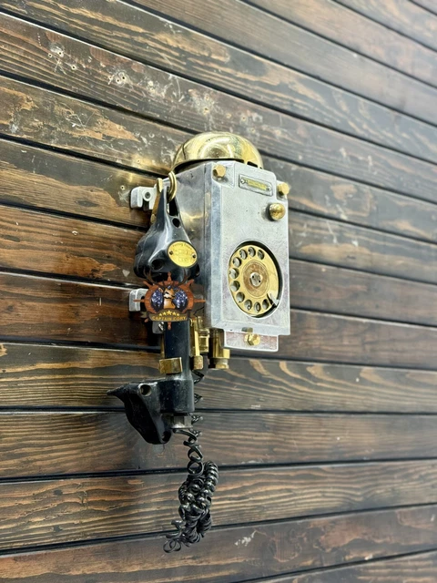 ANCIEN TÉLÉPHONE MURAL maritime avec raccord en laiton et aluminium ...