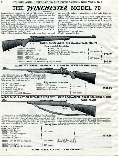 1947 PRINT AD of Winchester Rifle Model 70 Standard Grade w Lyman ...