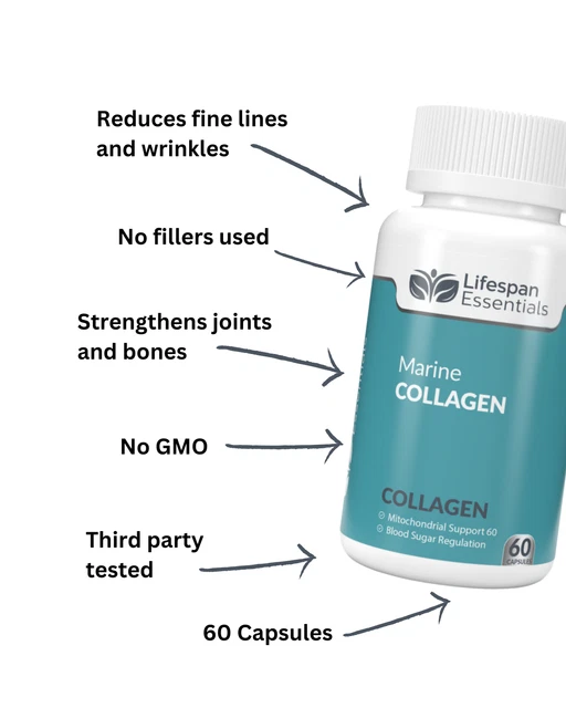 MARINE COLLAGEN LIFESPAN Essentials High Strength Supplements 60 Capsules £16.99 - PicClick UK