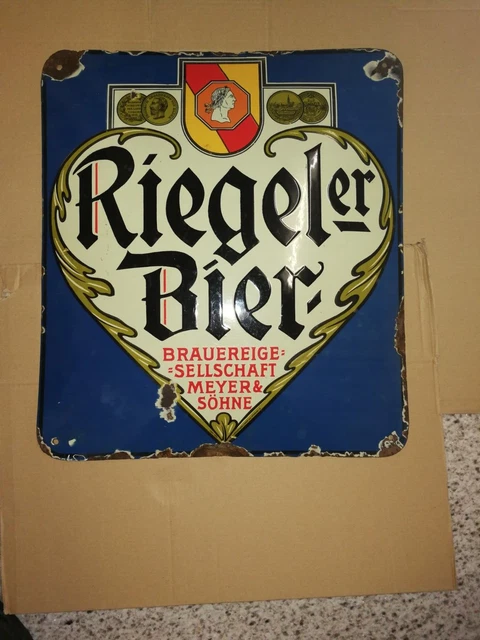 EMAILSCHILD, RIEGELER Bier, Reklameschild, Brauerei Mayer und Söhne, original EUR 253,70 ...