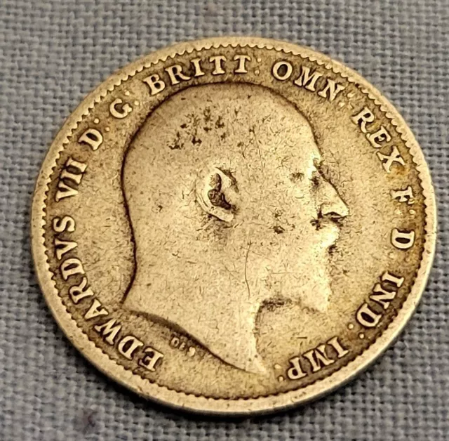 SOLID SILVER THREE pence 1907 Coin Old Vintage Antique 3d Edward VII ...