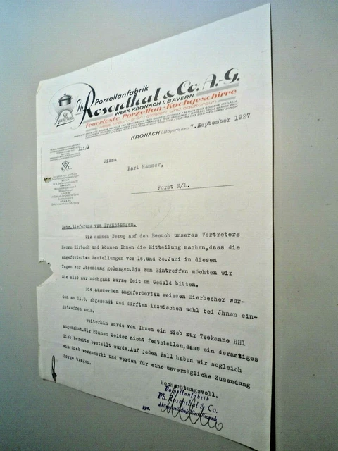 ALTE RECHNUNG ANSCHREIBEN Porzellanfabrik Rosenthal Kronach 1927 EUR 5,99 - PicClick DE