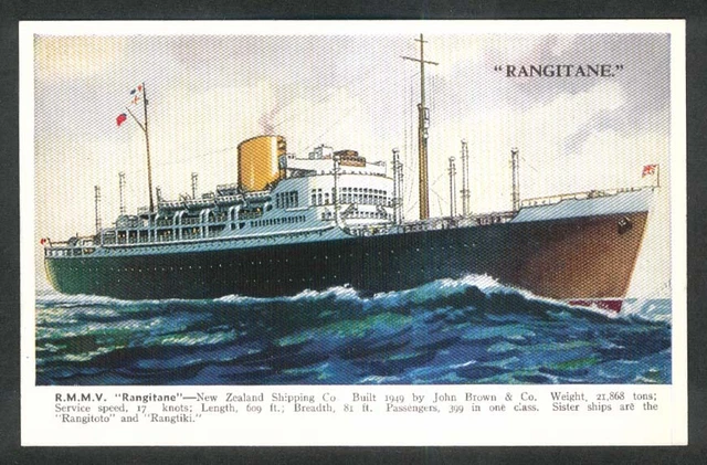 RMMV RANGITANE NEW Zealand Shipping Co steam ship postcard 1940s $6.39 ...
