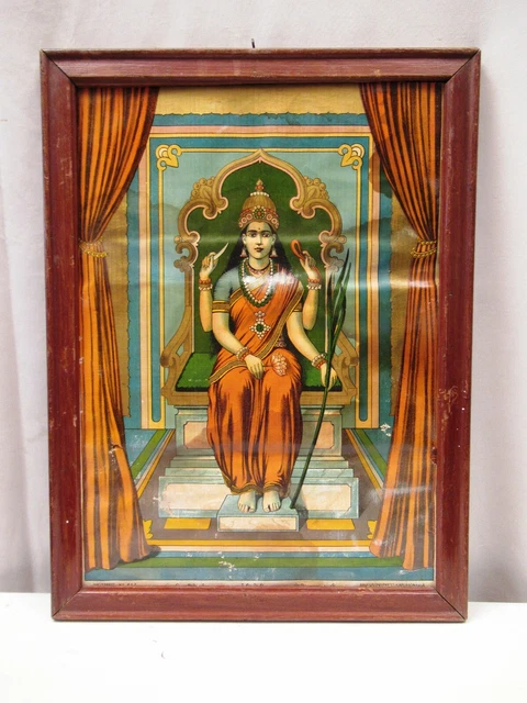 ANTIQUE LITHOGRAPH PRINT Oleograph Goddess Parvati Ravi Varma Press ...