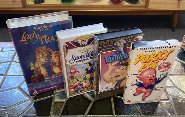 4 VINTAGE VHS Videos Tapes Snow White,Lady & The Tramp,Porky Pig,The ...