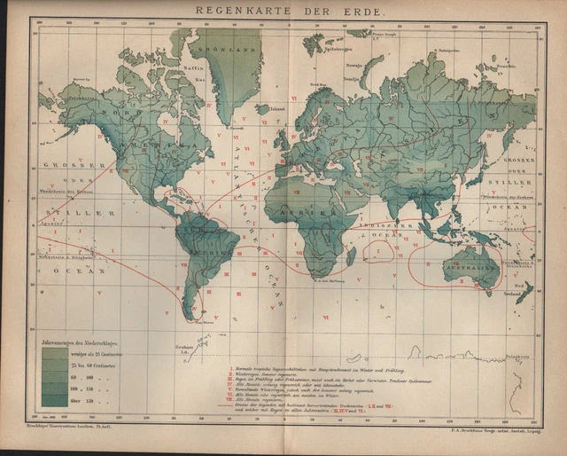 MAP MAP 1903: RAIN MAP OF THE EARTH. Annual Quantities Precipitation ...