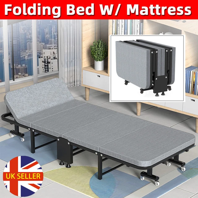 FOLDING SINGLE BED Mattress Backrest Fold Up Guest Sleeper Rollaway ...