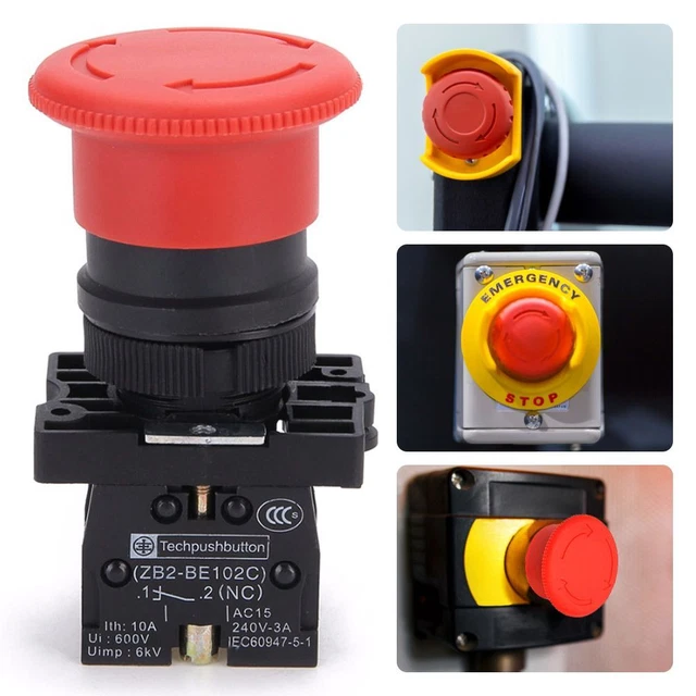 22MM KNOB SWITCH Mushroom Head Emergency Stop Switch Push Button Switch ...