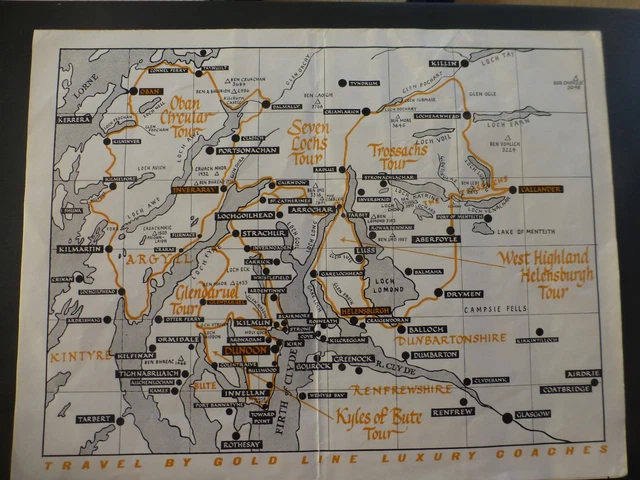 GOLD LINE DUNOON Bedford SB Duple Scottish bus tour leaflet £1.25 ...