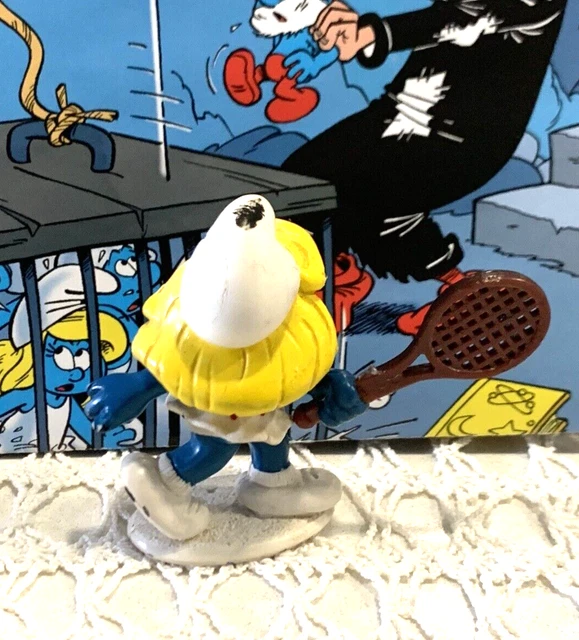 VINTAGE SMURFS PEYO/SCHLEICH 1980s SMURFETTE PLAYING TENNIS BROWN ...