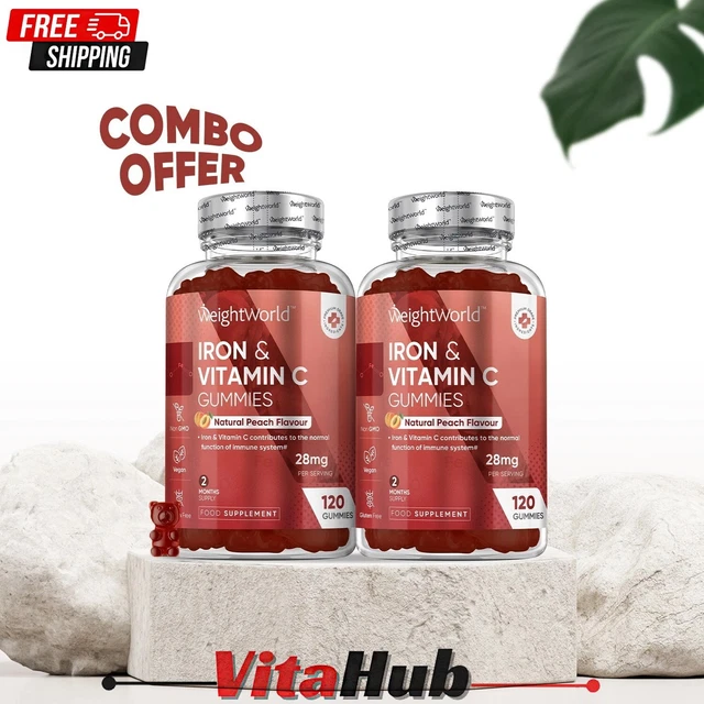 IRON, VITAMIN C - 120 Gummies x2 - Immune Support - Healthy skin & hair ...