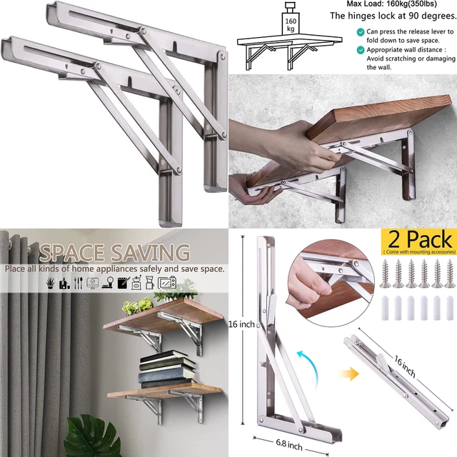 16 INCH FOLDING Shelf Brackets Heavy Duty Stainless Steel Collapsible ...