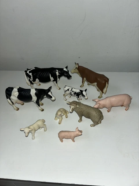 SCHLEICH COW PIG Sheep Farm Animals Bundle Toys X 9 Retired 1999, 2007 ...
