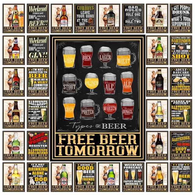 HOME BAR MAN Cave Metal Tin Sign Plaque Free Beer Tomorrow Pub Shed ...